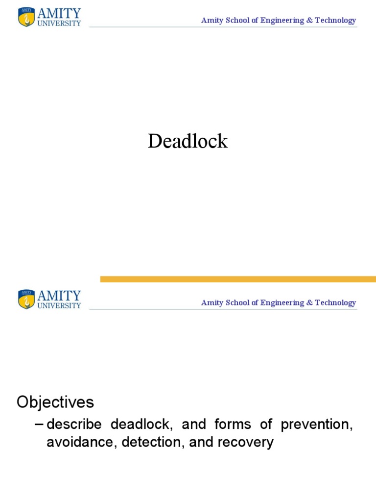 Deadlock: Amity School of Engineering & Technology | PDF | Process (Computing) | Concurrency ...