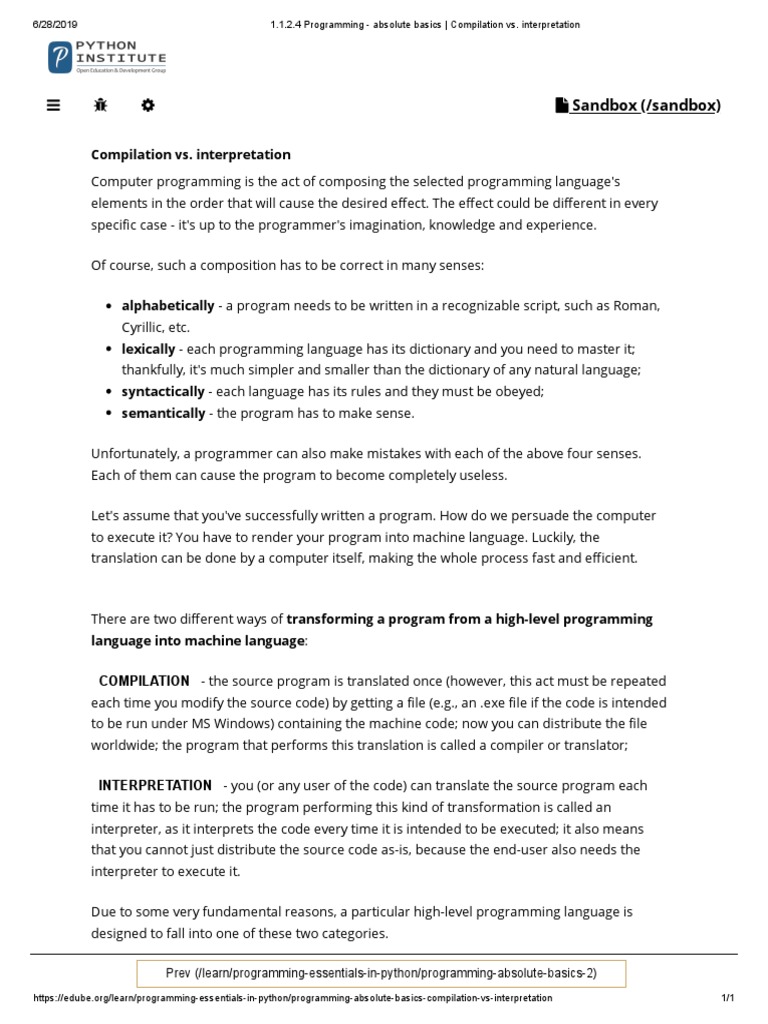 1124 Programming Absolute Basics Compilation Vs Interpretation Pdf Computer Program 