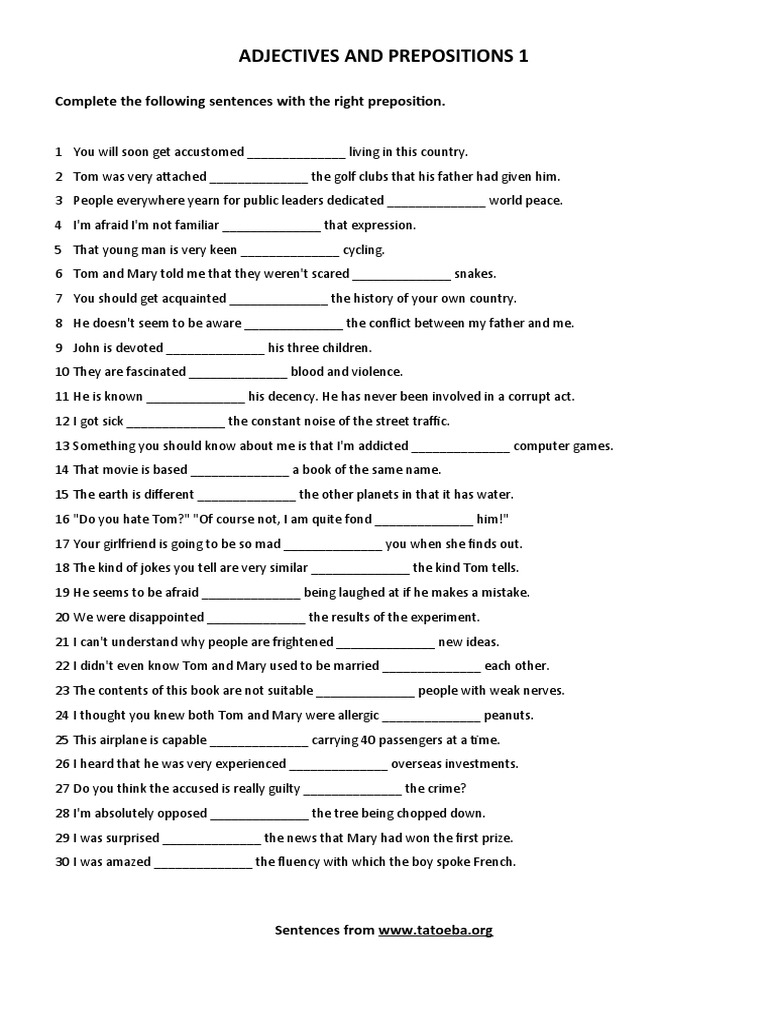 Adjectives and Prepositions Practice | PDF