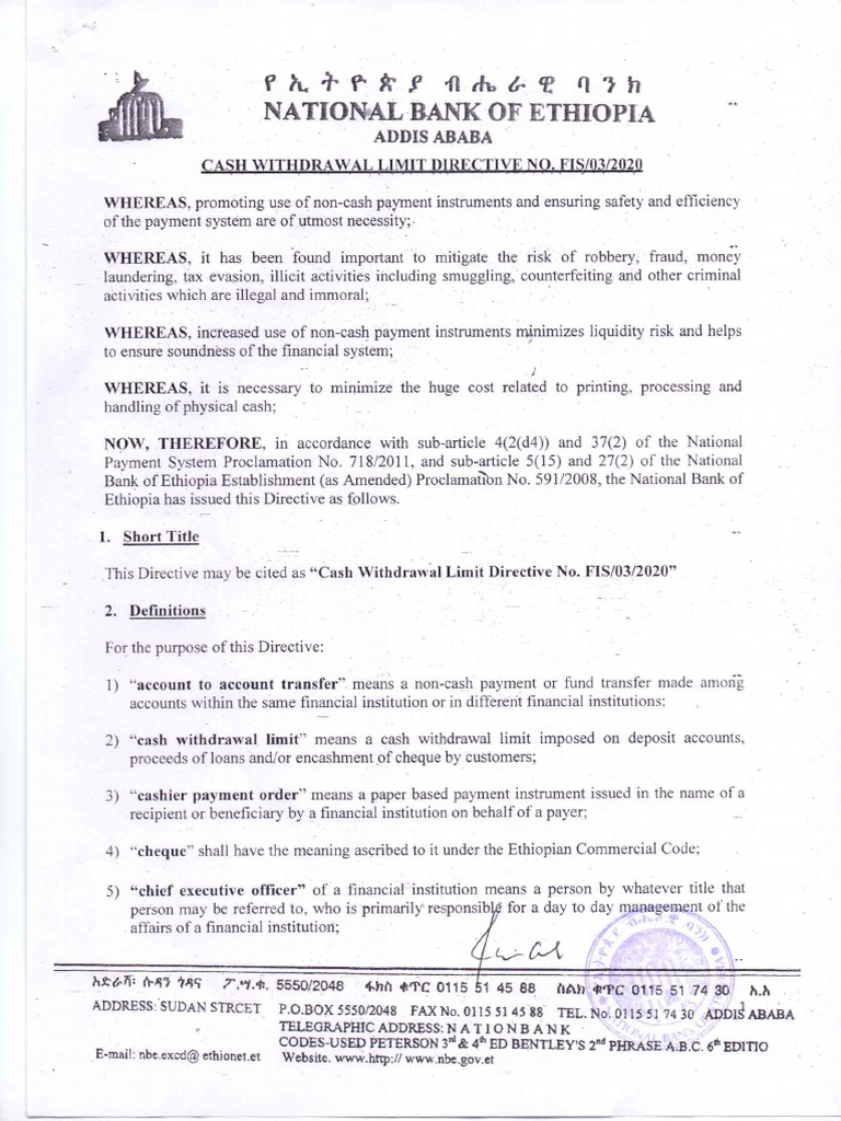 Cash Withdrawal Limit Directive No FIS 03 2020 | PDF