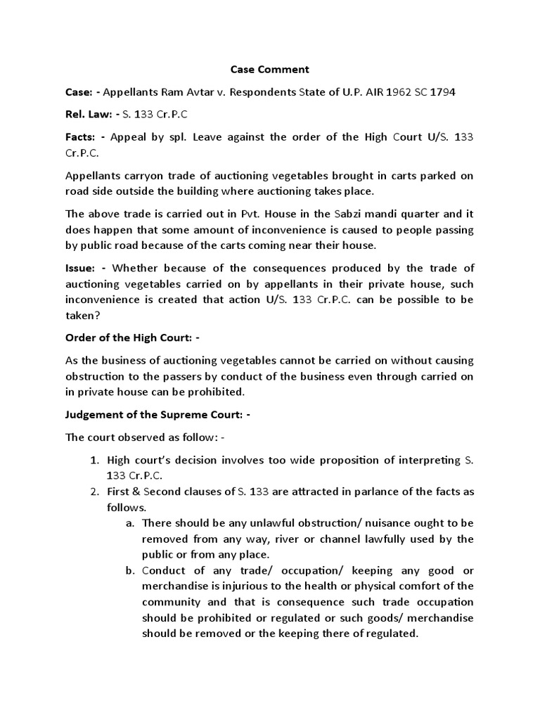 Case Comment Appelant Ram Avtar v. Respodent State of U.P | PDF ...