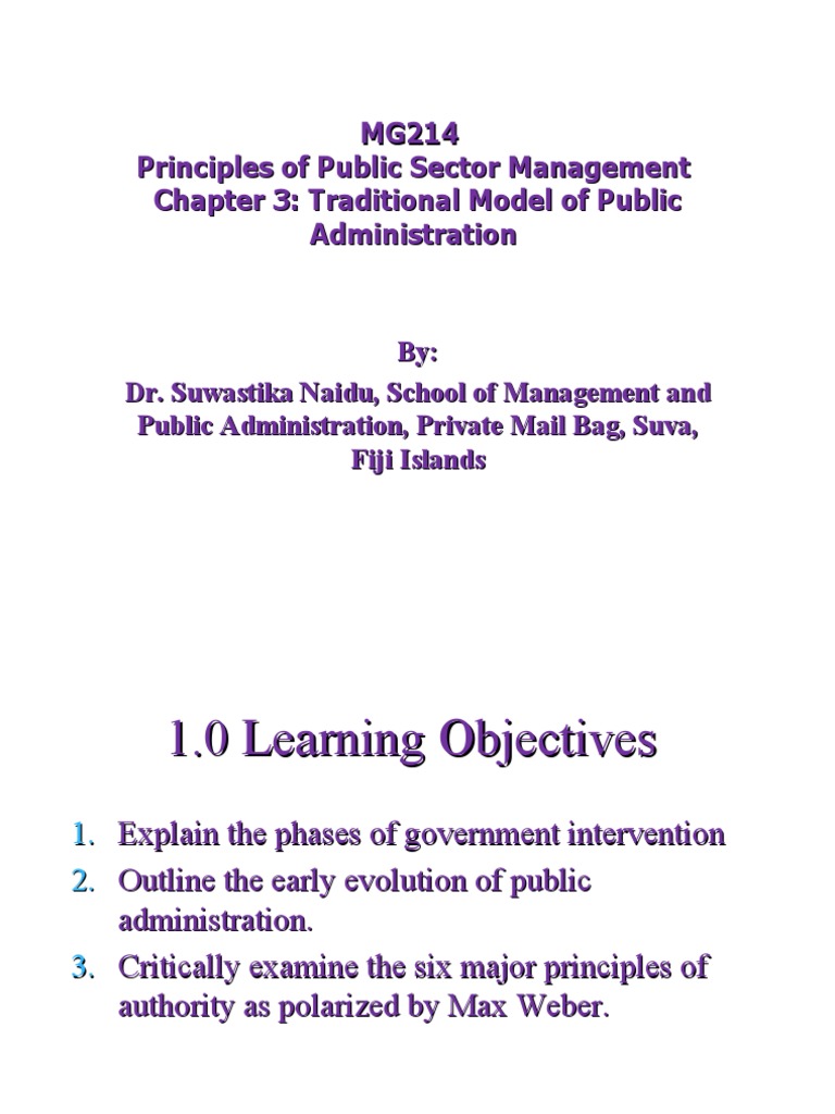 MG214 Principles of Public Sector Management Chapter 3: Traditional ...