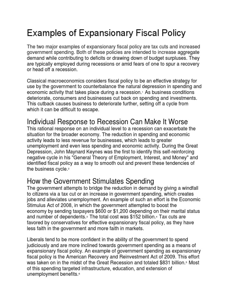 Examples of Expansionary Fiscal Policy PDF | PDF | Fiscal Policy ...