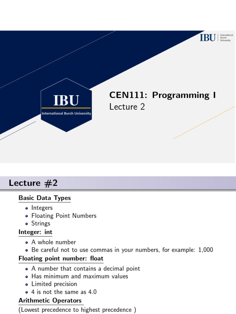 CEN111: Programming I: International Burch University | PDF