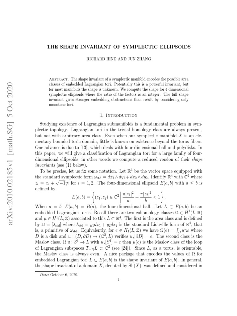 Symplectic Ellipsoids for Mathematicians | PDF | Geometric Topology | Topology