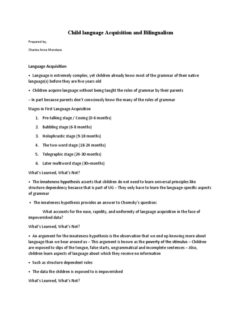 Child Language Acquisition & Bilingualism | PDF | Multilingualism ...