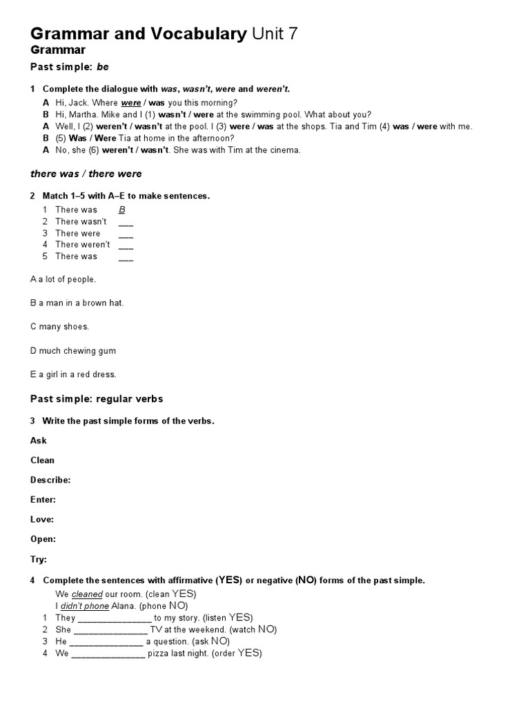 Grammar and Vocabulary Unit 7 | PDF | Linguistic Typology | Cognitive ...