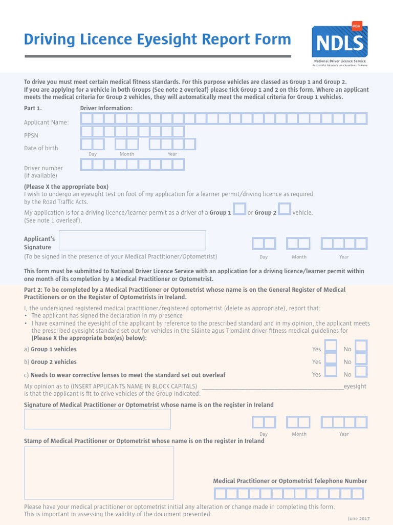 Driving Licence Eyesight Report Form | PDF | Visual Acuity | Driver's ...