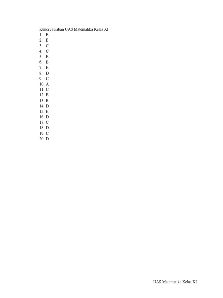 Kunci Jawaban UAS Matematika Kelas XI Ref PDF | PDF
