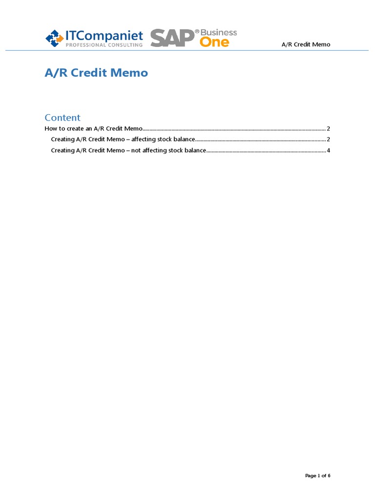 SAP Business One - AR Credit Memo | PDF | Computing | Software