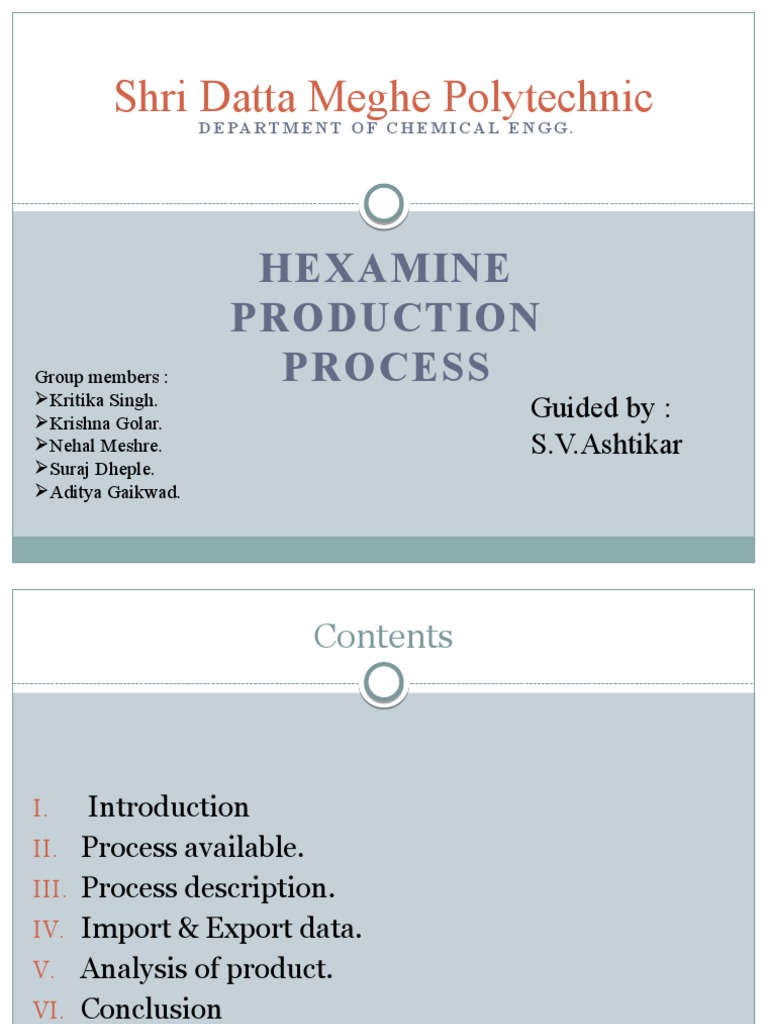 Shri Datta Meghe Polytechnic: Hexamine Production Process | PDF ...