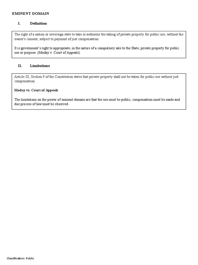 EMINENT DOMAIN (Summarized) | PDF | Rational Basis Review | Eminent Domain