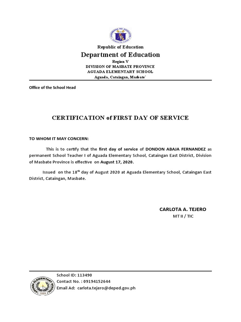 Certification of First Day of Service | PDF