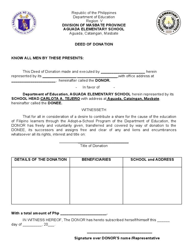 Deed of Donation and Acceptance Template | PDF | Document | Natural ...