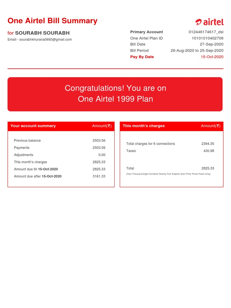 Airtel Bill PDF | PDF