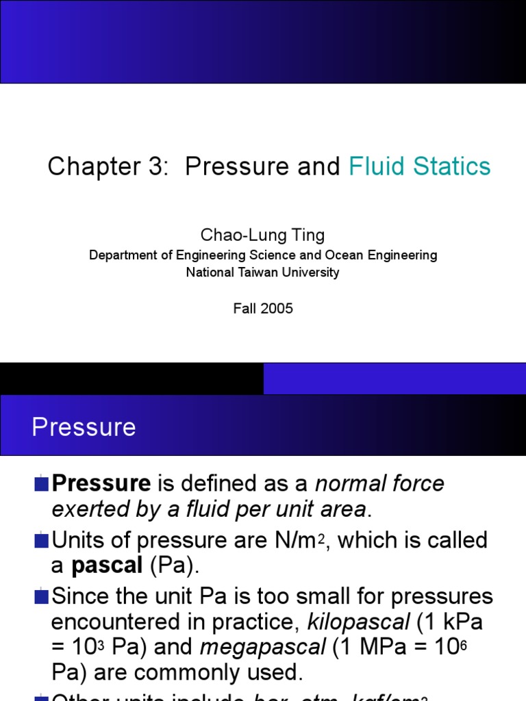 Chapter 3: Pressure And: Fluid Statics | PDF | Buoyancy | Pressure