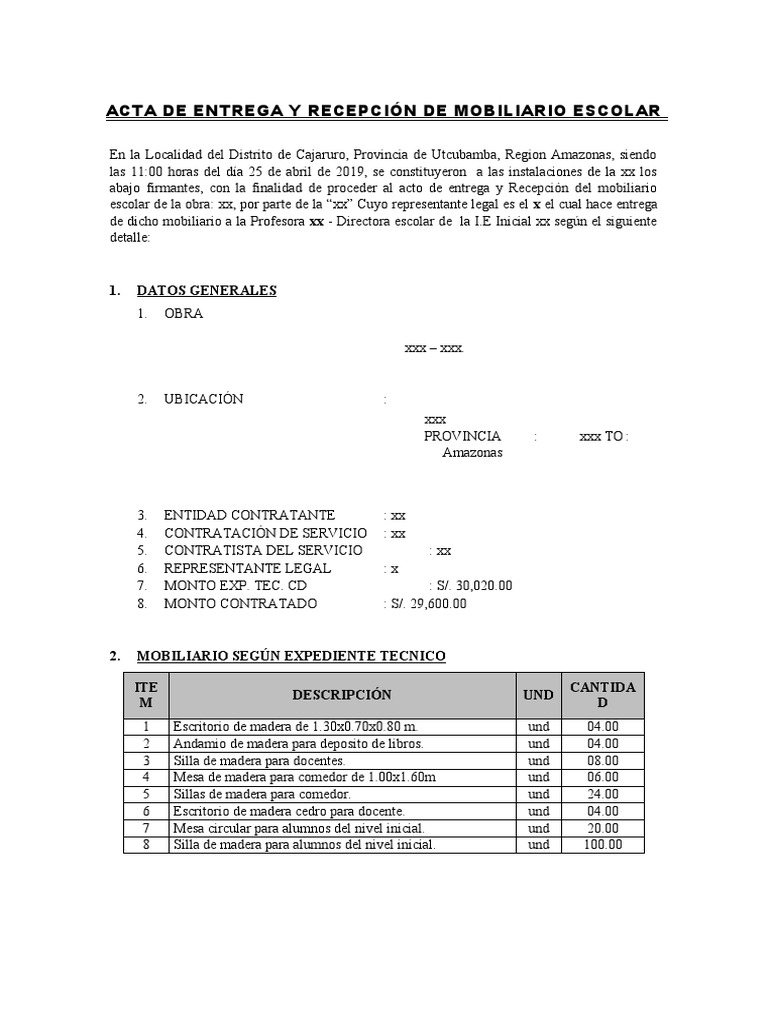 Acta de Entrega Mobiliario | PDF | Ocio