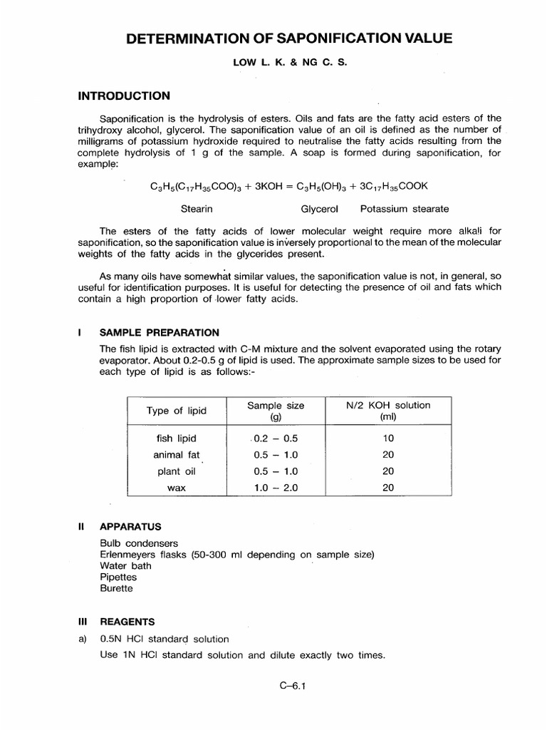 Determination of the Saponification Value: A Method for Quantifying the ...