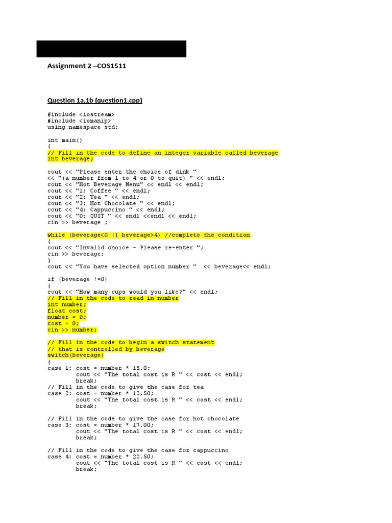Assignment 2 COS1511 PDF | PDF | Computer Programming | Software ...
