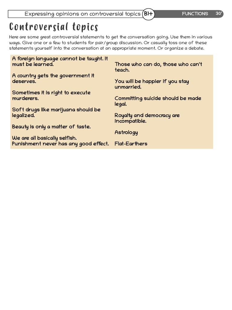 Expressing Opinions On Controversial Topics B1+ | PDF