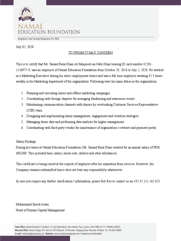 Canada Employment Letter | PDF