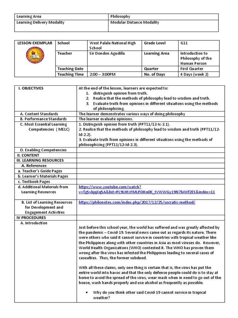 Philosophy Lesson Plan for G11 Students | PDF | Dialectic | Argument