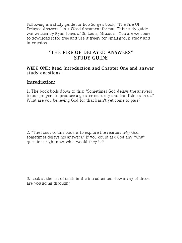 "The Fire of Delayed Answers" Study Guide | Download Free PDF | Saint ...