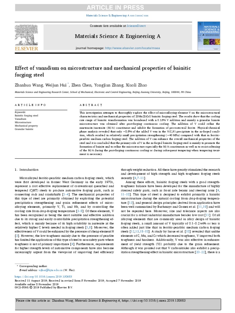 Effect of Vanadium On Microstructure and Mechanical Properties of Bainitic Forging Steel | PDF ...