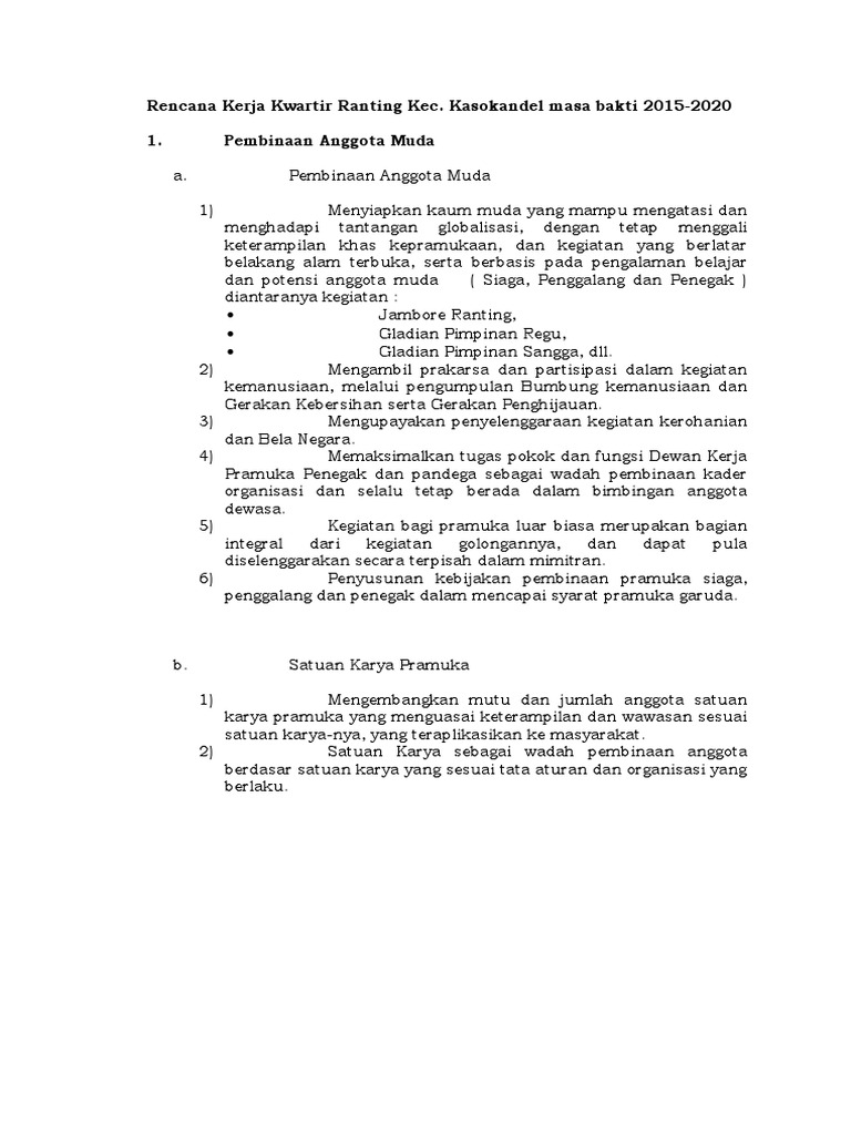 Rencana Kerja Kwartir Ranting 2015-2020 | PDF