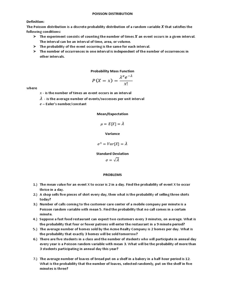 Poisson Distribution & Problems | PDF | Probability Distribution ...