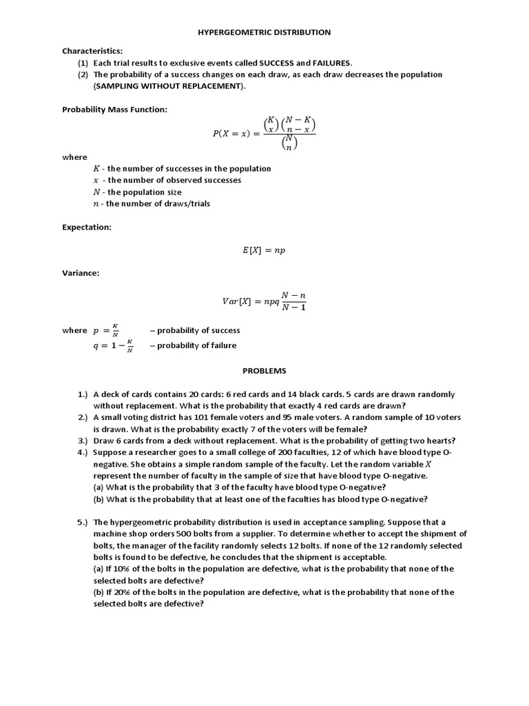 Hypergeometric Distributions & Problems | PDF | Variance | Applied ...