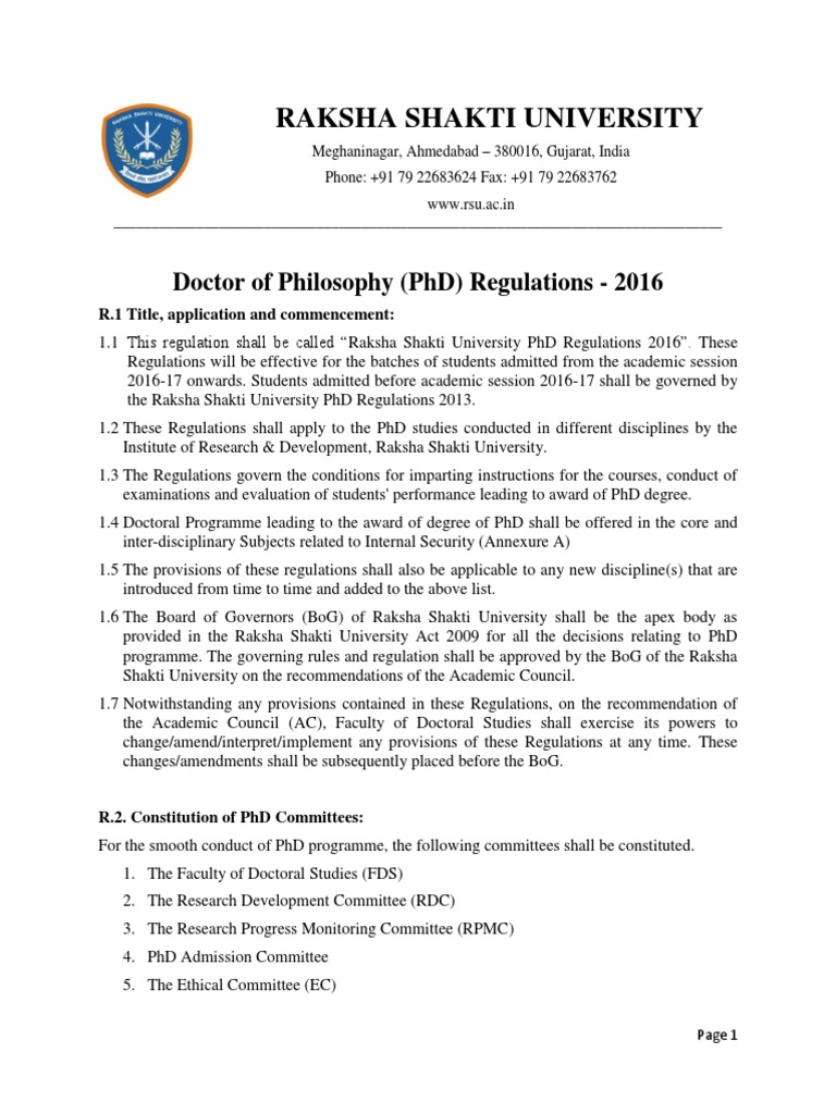RSU PHD Regulations 2016 PDF | PDF | Thesis | Doctor Of Philosophy