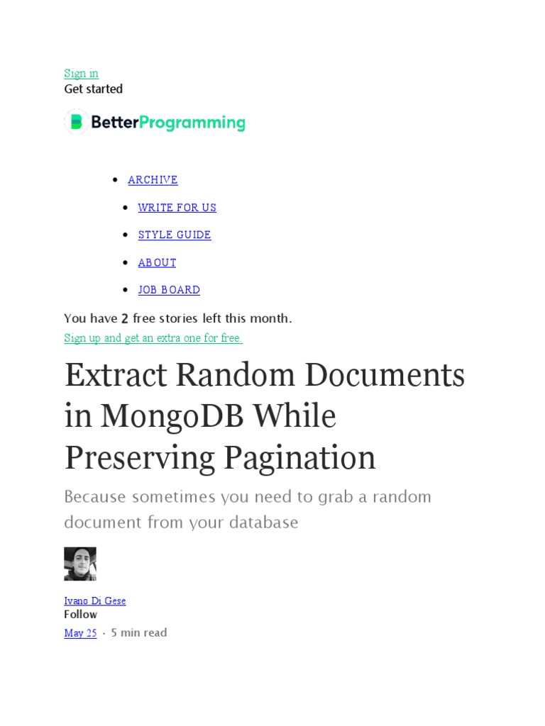 Extract Random Documents in MongoDB While Preserving Pagination: Using Seeding to Maintain ...