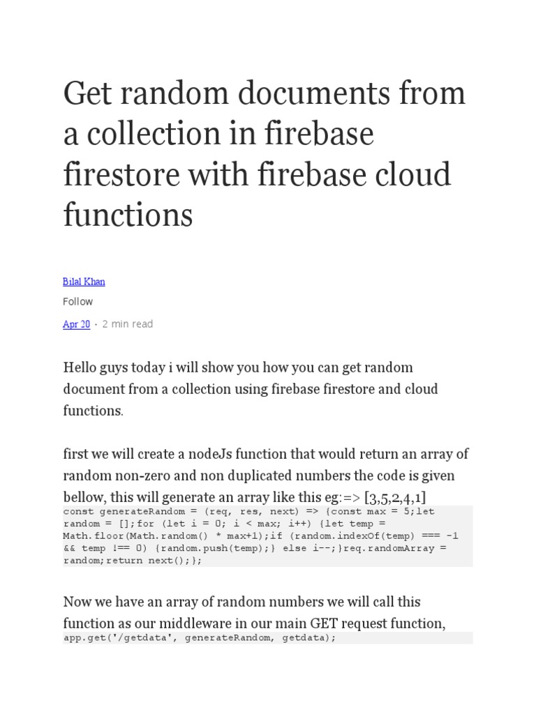 Get Random Documents From A Collection in Firebase Firestore With Firebase Cloud Functions | PDF ...