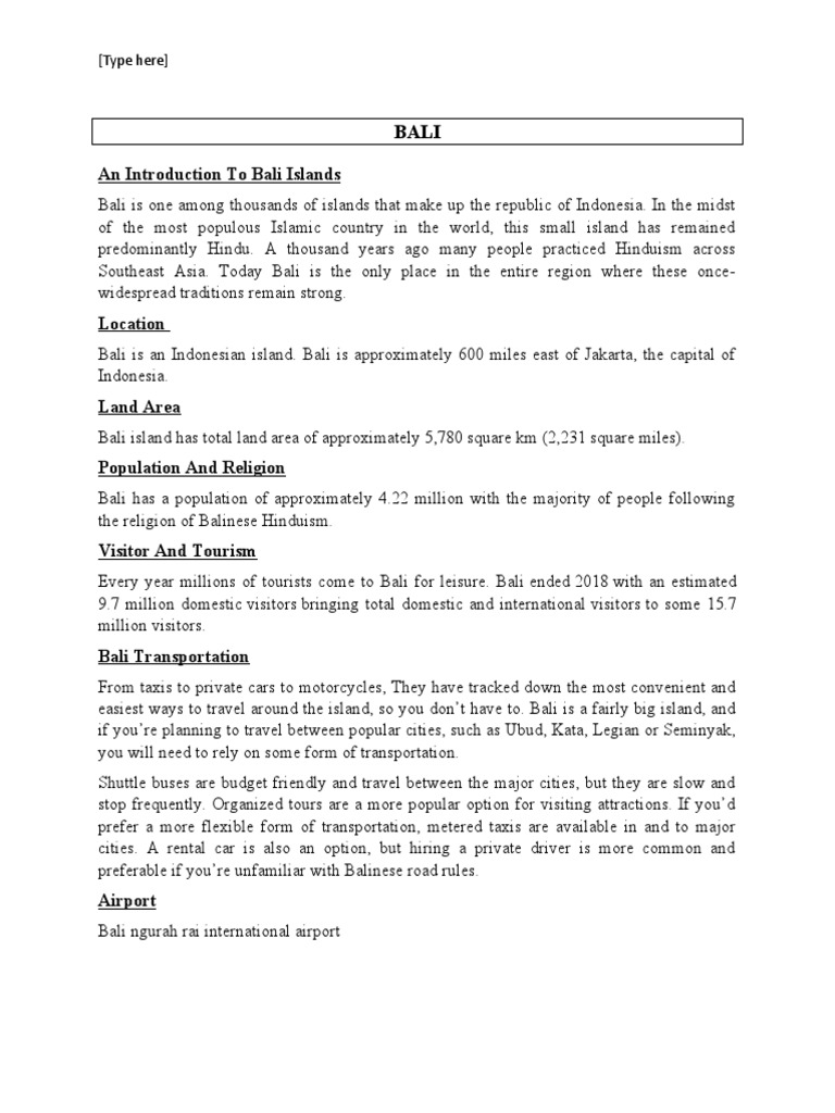 An Introduction To Bali Islands: (Type Here) | PDF | Bali | Tourism And ...