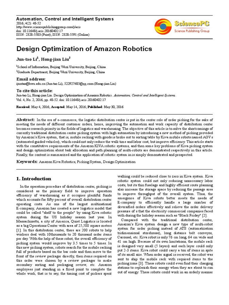 Design Optimization of Amazon Robotics: Automation, Control and ...