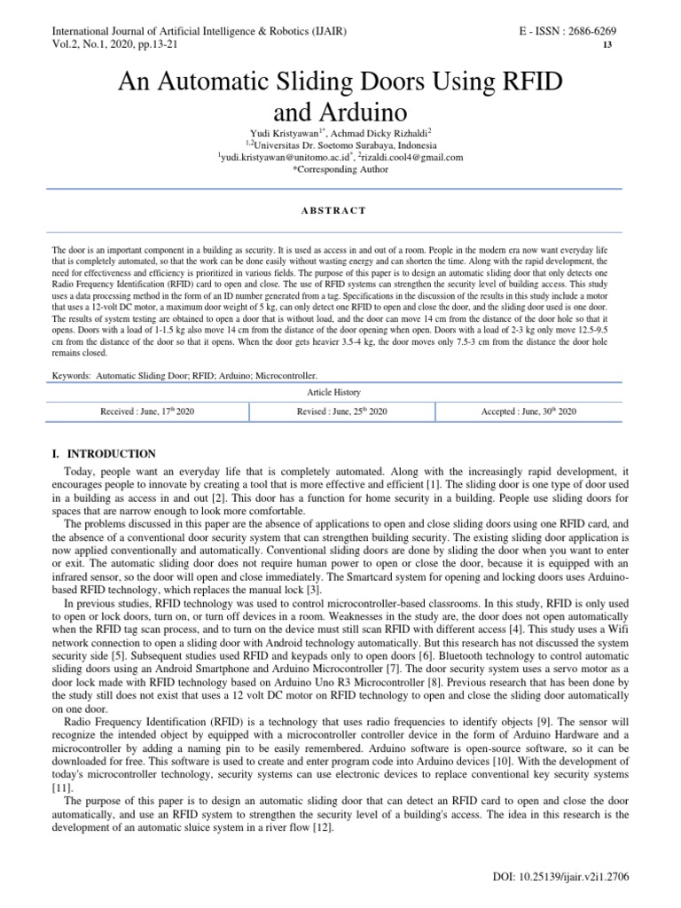 An Automatic Sliding Doors Using RFID and Arduino | Download Free PDF ...