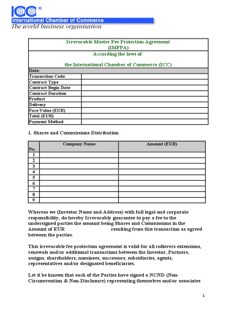Irrevocable Master Fee Protection Agreement (IMFPA) | PDF | Signature ...