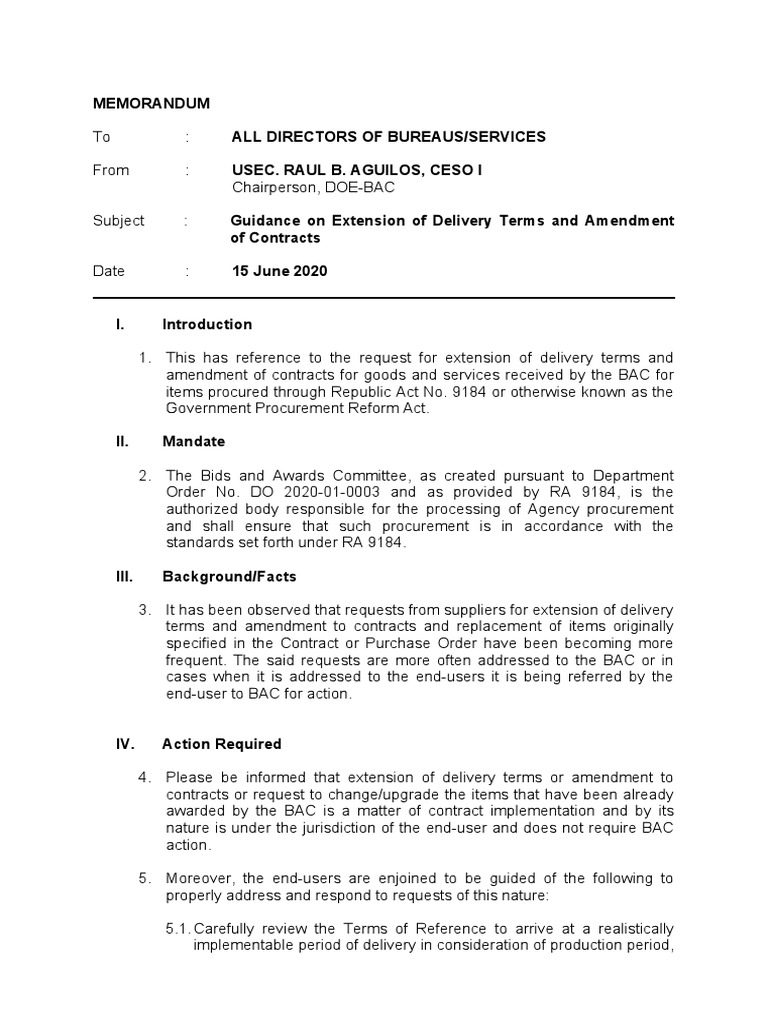 BAC MEMO Granting - Denying Request For Extension - Amendment To Order ...