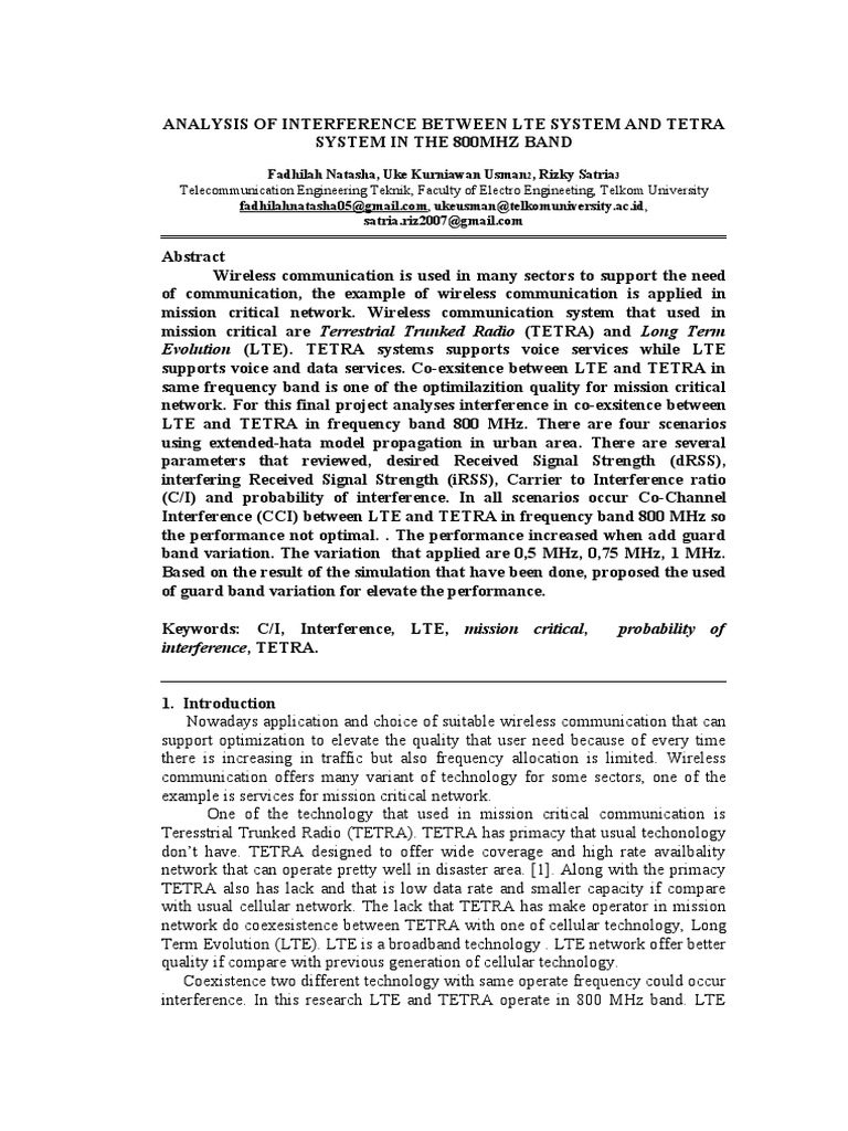 LTE & TETRA Interference Study | PDF | Cellular Network | Radio