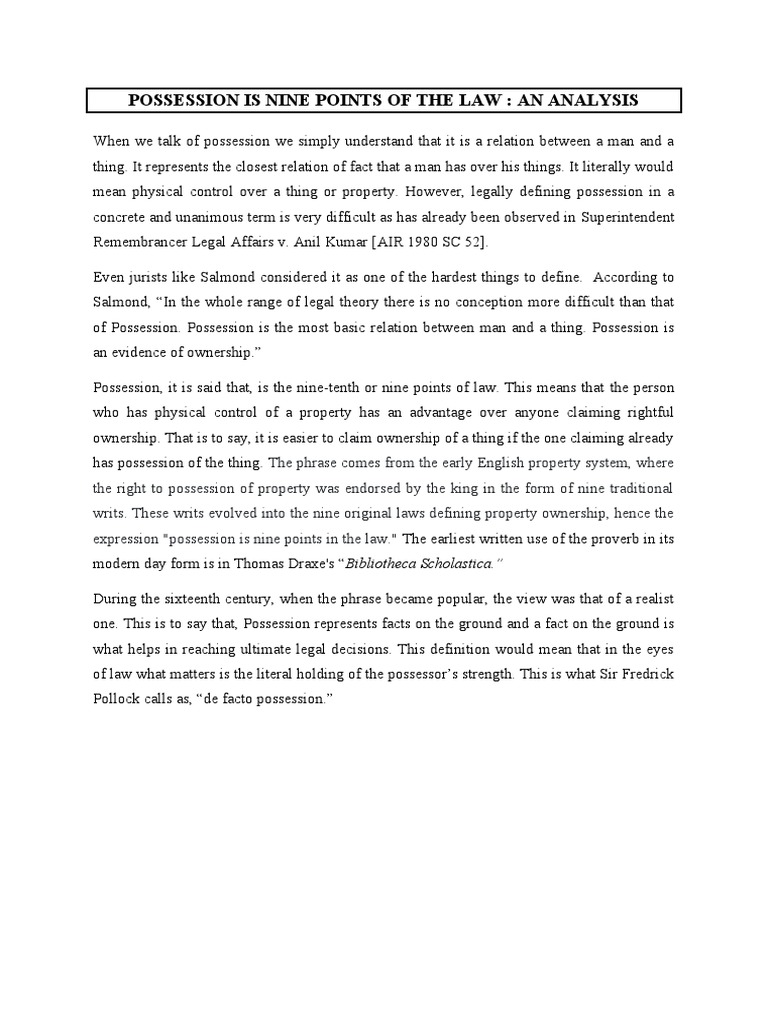 Possession Is Nine Points of The Law: An Analysis | PDF
