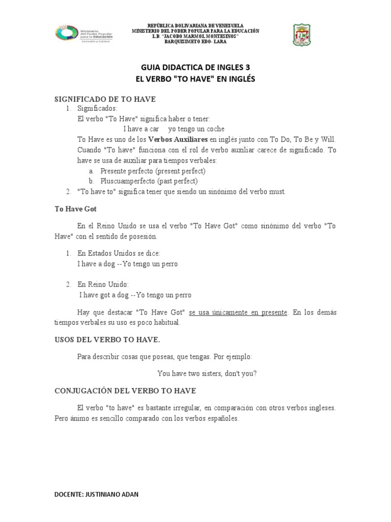 Guia Uso Del Have y Has | PDF | Conjugación gramatical | Verbo