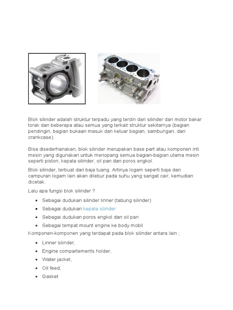 Jenis dan Fungsi Blok Silinder Motor | PDF
