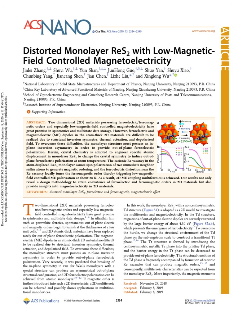 Distorted Monolayer Res With Low-Magnetic-Field Controlled ...