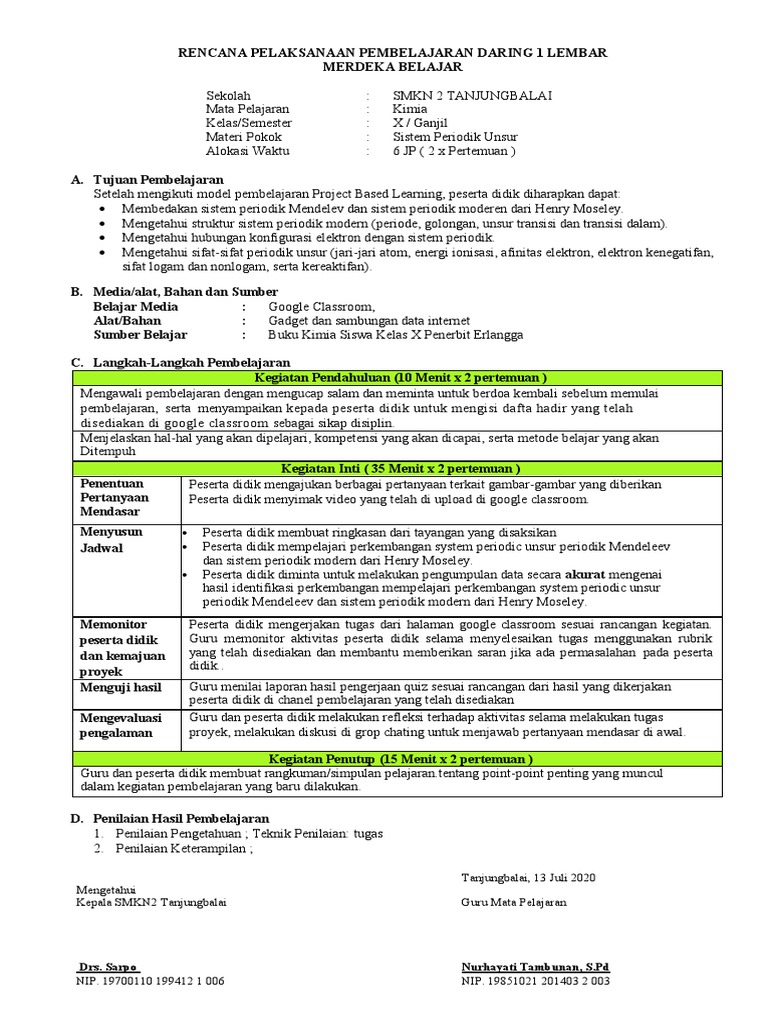 RPP KIMIA Sistem Periodik Unsur 1 | PDF | Karier & Perkembangan | Sains ...