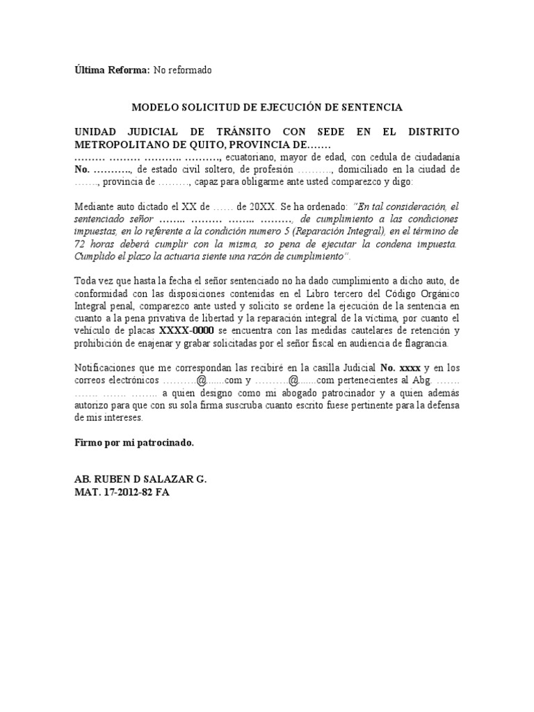 Modelo Solicitud de Ejecución de Sentencia | PDF