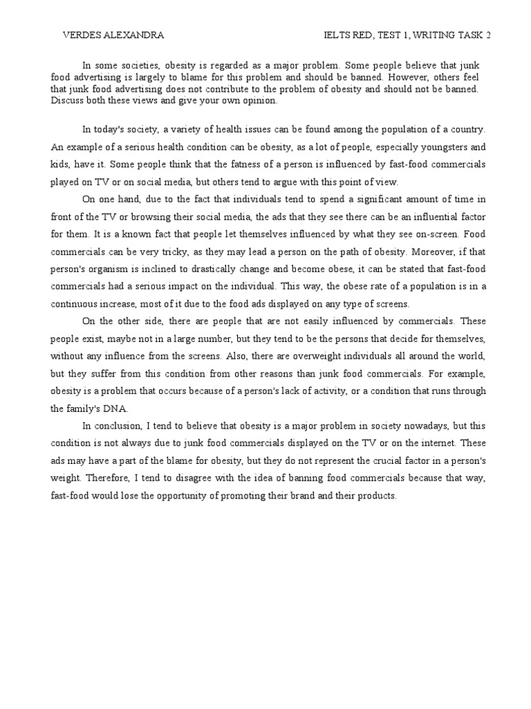 Verdes Alexandra Ielts Red, Test 1, Writing Task 2 | PDF | Fast Food ...