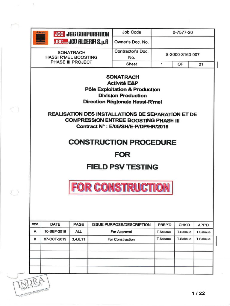 Procedure Test PSV | PDF