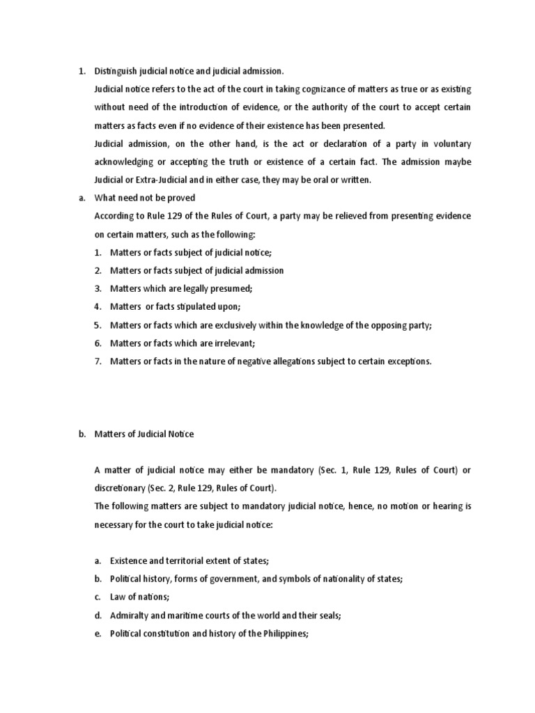 Distinguish Judicial Notice and Judicial Admission | PDF