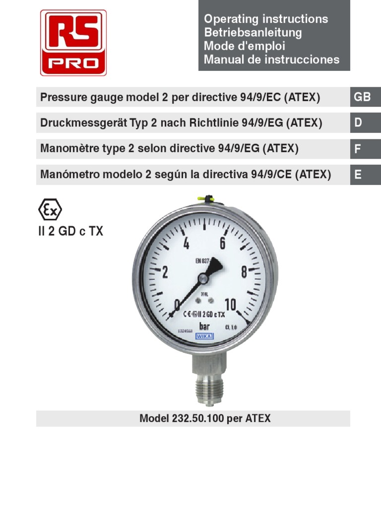 Ii2Gdctx: Model 232.50.100 Per ATEX | PDF | Pressure Measurement | Nature